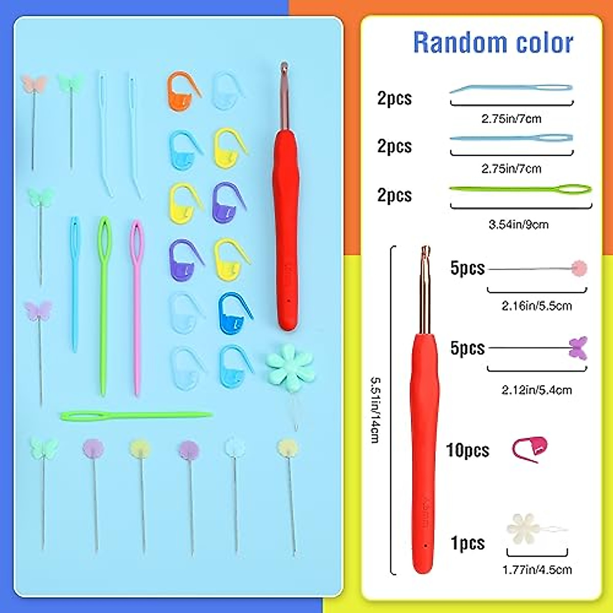 IMZAY 100g Yarn for Crocheting, Rainbow Color Cotton Yarn and Yarn for Beginners with Easy-to-See Stitches, Ergonomic Handle Hooks, Cotton Nylon Chunky Yarn for Crocheting and Knitting-Blue and Pink