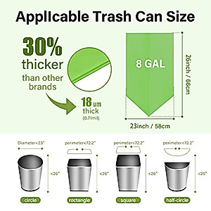 Eargardin Compostable 8 Gallon Trash Bags 100% Compost Small Garbage Bag Extra Thick 0.91 Mil for Kitchen Bathroom BPI Certified 30 Counts, Green