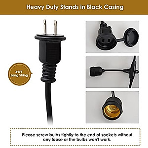 FRIXCHUR 49 FT Black Outdoor String Lights Waterproof Connectable Hanging Lights for Backyard Porch Deck Garden E26 Socket Base Patio Lights (Light Bulb not Included)