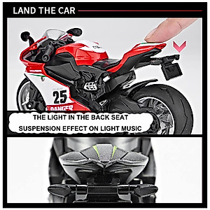 Gilumza Pull Back Motorcycle Toys, Pullback Gift with Music Light, Race Motorcycles Toy for Boys Kids Age Over 3 4 5 6 7 8 Year Old (Redwhite)