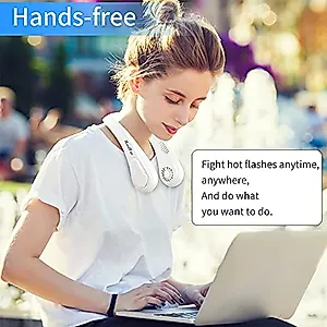 Bladeless Neck Fan 5000mAh, Necklace Fan Battery Operated 4 speeds, Wearable Fan Rechargeable Strong Airflow, Hands-Free Fan Portable, for Outdoor Activities Travel Office Home (White)