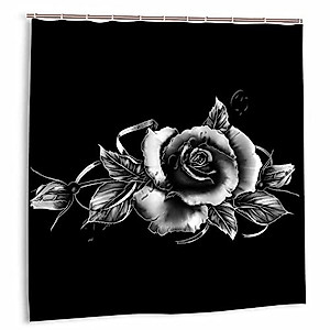 Black Rosa Shower Curtain 4 PCS with 12 Hooks Waterproof & Washable,Bathroom Sets with Rugs and Accessories Bathroom Decor for Boys Girls Girly,Gifts,72 x 72in