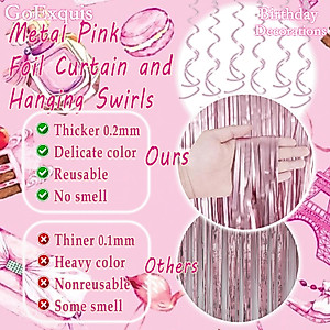 GoExquis Hot Pink Rose Gold Birthday Decorations for Women Girls Butterfly Decor Cake Topper Hanging Swirls Foil Curtain Tassel Garlands Paper Pom Poms Happy Birthday Banner Balloons