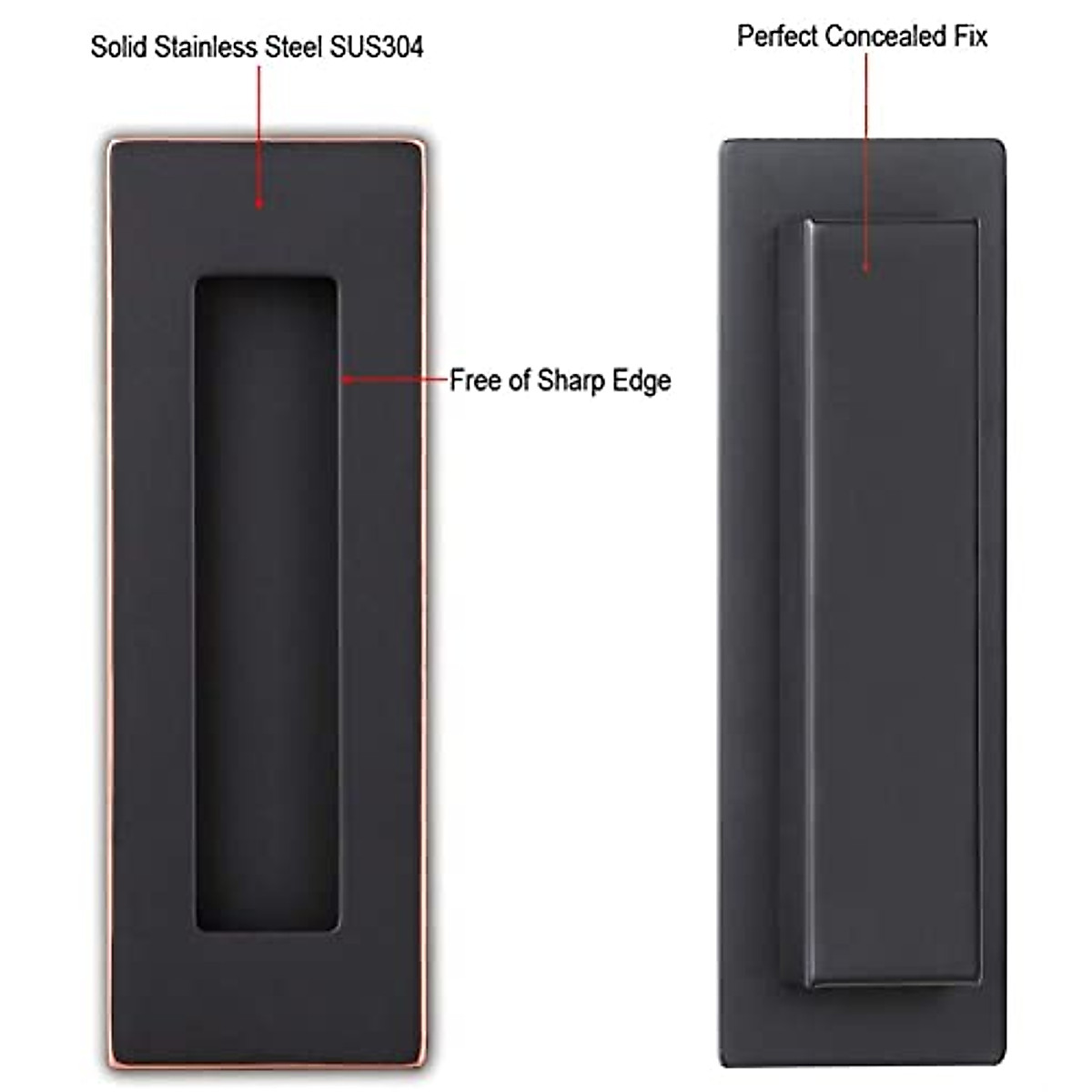 Sehrgut Flush Pull Handle (2 Pack) 6" Rectangular Plated Oil Rubbed Bronze, Free of Sharp Edge, for Sliding Pocket Barn Door or Cabinet