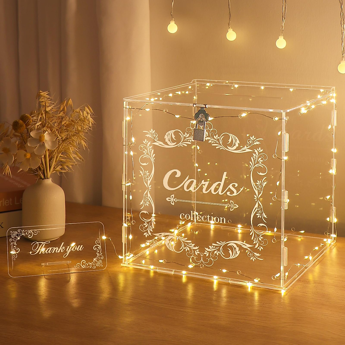 DIWNELEM Acrylic Wedding Card Box with Lock Clear Large Letter Envelope Box Acrylic Wedding Gift Card Box Money Box for Reception Baby Shower Birthday Party Graduation Decorations