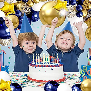 Navy Blue Gold Balloons Garland Kit, 127 pcs Navy Blue Gold White Confetti Balloons with Gold Stars for Birthday Party Baby Shower Wedding Anniversary Graduation Decorations……