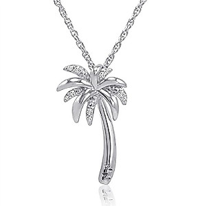 Amanda Rose Collection Sterling Silver Diamond Palm Tree Pendant Necklace for Women on an 18 inch Sterling Silver Chain