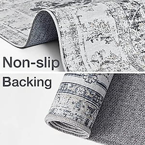 COLLACT Runner Rug 2x6 Area Rug Hallway Persian Rug Vintage Grey Floral Print Carpet Distressed Rug Indoor Mat Foldable Thin Rug Non Slip Accent Rug Kitchen Living Room Bedroom Dining Room