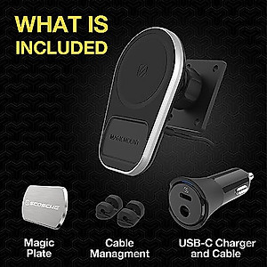 Scosche MPQ5AMPSPC-UB MagicMount Pro Charge5 15W MagSafe Wireless Charging Magnetic Cell Phone Car Mount with AMPS Mounting Plate Compatible with Scosche/ProClip Vehicle Specific Mount Bases
