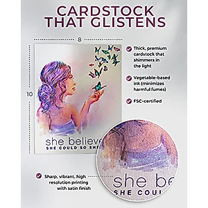 Inspirational 'She Believed She Could So She Did' Wall Art Poster Unframed, Positive Quotes Motivational Wall Decor for Women, Inspiring Girl & Butterflies Bedroom Wall Posters by Briteside Vibes