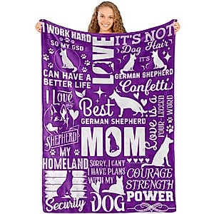 InnoBeta German Shepherd Themed Throws for Dog Moms, Dog Lovers, Dog Owners, Bed Flannel Plush Blankets, Birthday Gifts for German Shepherd Lovers, Best Friend, Coworkers, Sisters (50"x 65") - Purple