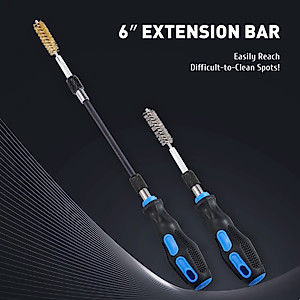 Orion Motor Tech 38pc Wire Brush Set, Bore Brush for Drill with 1/4 Inch Hex Shank and Long Extension Bars, 8-19mm Dia Round Wire Brush Kit, 0.31-0.75 Inch Stainless Steel Brass Nylon Cleaning Brushes