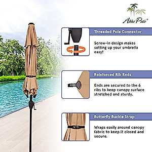 Abba Patio 7.5ft Patio Umbrella Market Outdoor Table Umbrella with Push Button Tilt and Crank, 6 Ribs, UV Protection, Tan
