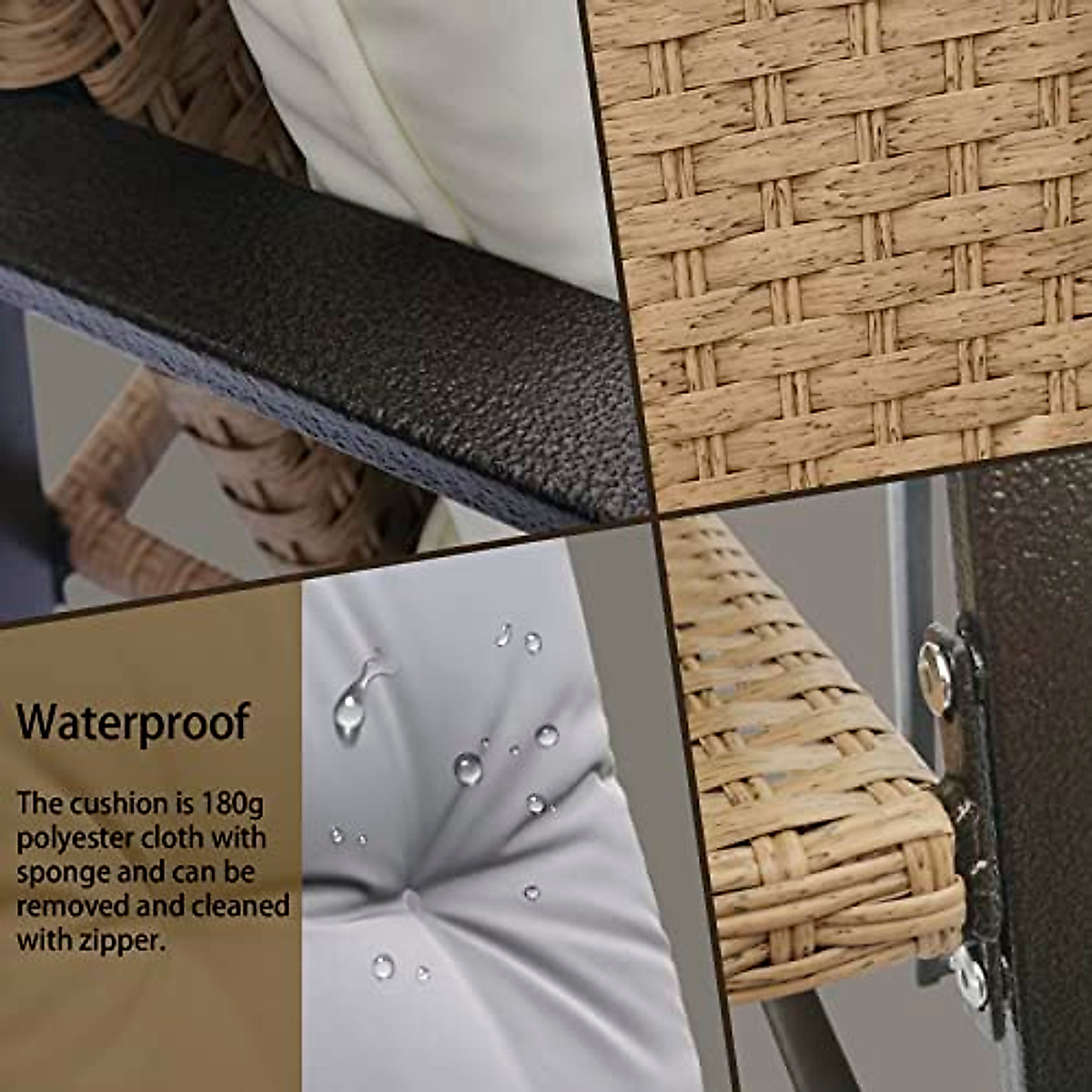 YIYAN 3 Piece Bistro Set Outdoor Patio Rocking Wicker Chairs with Washable Cushion and Coffee Table (Gray)