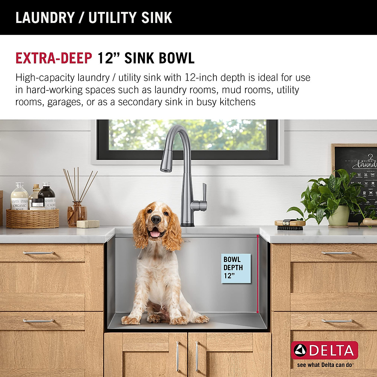 DELTA FAUCET Rivet 24-inch Workstation Laundry Utility Kitchen Sink Undermount 16 Gauge Stainless Steel Single Bowl with WorkFlow Ledge and a Kit of 5 Accessories, 95B9031-24SL-SS