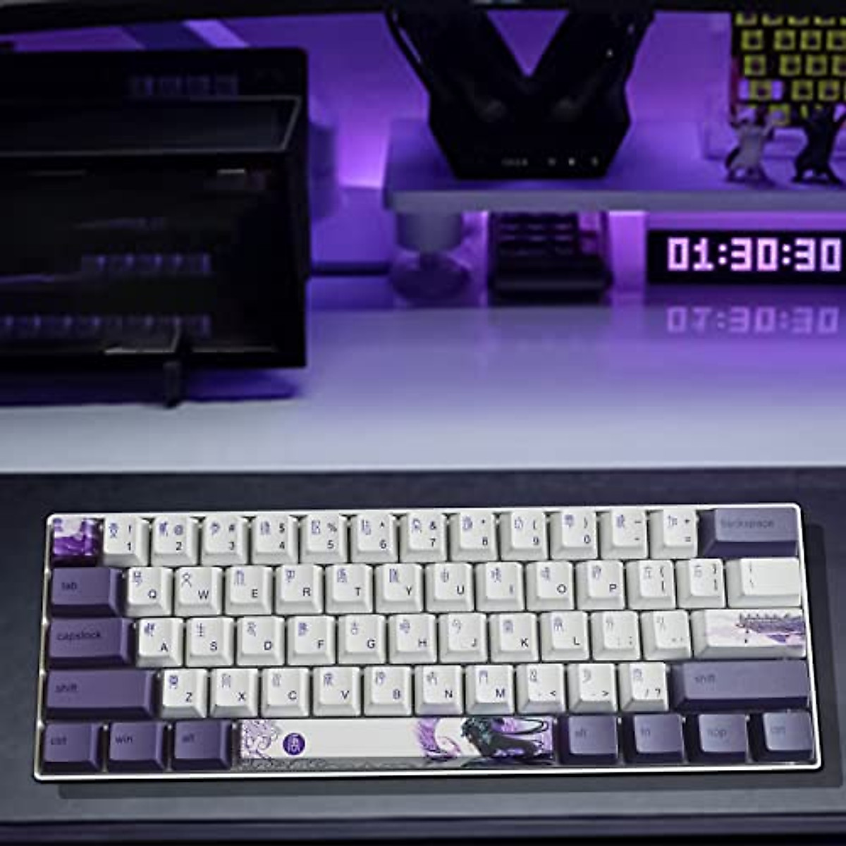 68 Keycap PBT OEM Height Five-Sided Sublimation Compatible with GH60 / GK64 / GK61 / 68/87/104/108 Mechanical Keyboard with Cherry MX Switch Purple Tang Dynasty 64 Keys