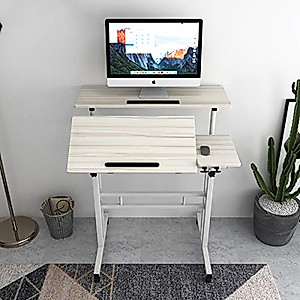 soges Rolling Standing Desk Height Adjustable, 31.5 inch Stand Up Computer Desk, Sit-Stand Tiltable Top Desk Laptop Stand for Small Spaces, Tall Table for Standing or Sitting, Maple