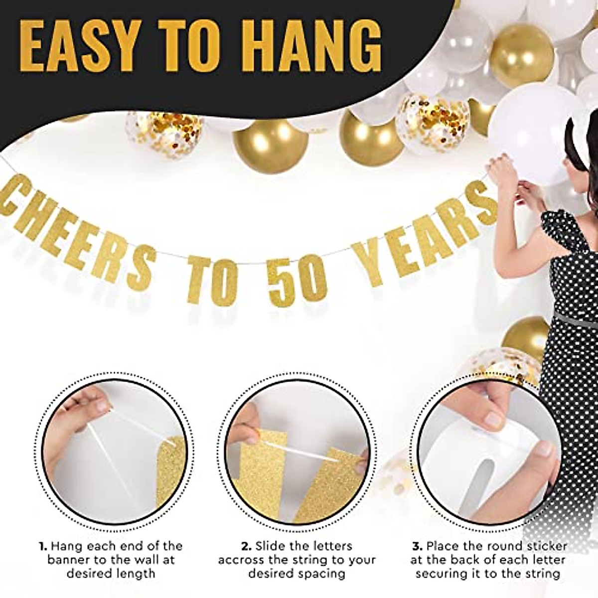 Pre-Strung 50th Birthday Banner - Over the Hill 50th Birthday Decorations Men , 50 Birthday Supplies , 50 Year Old Birthday Decor , Cheers to 50 Years Bday Party Decorations - By Prazoli