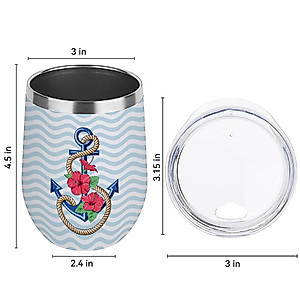 silichee 12 Oz Stainless Steel Stanley Cup with Lid Hibiscus Flowers Pattern Anchor Insulated Tumblers Vacuum Coffee Mugs for Hot and Cold Coffee,Wine,Drinks