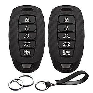 INFIPAR 2pcs Compatible with Hyundai Palisade Elantra Smart 5 Buttons Silicone FOB Key Case Cover Protector Keyless Entry Carbon Fiber Looks Remote Holder