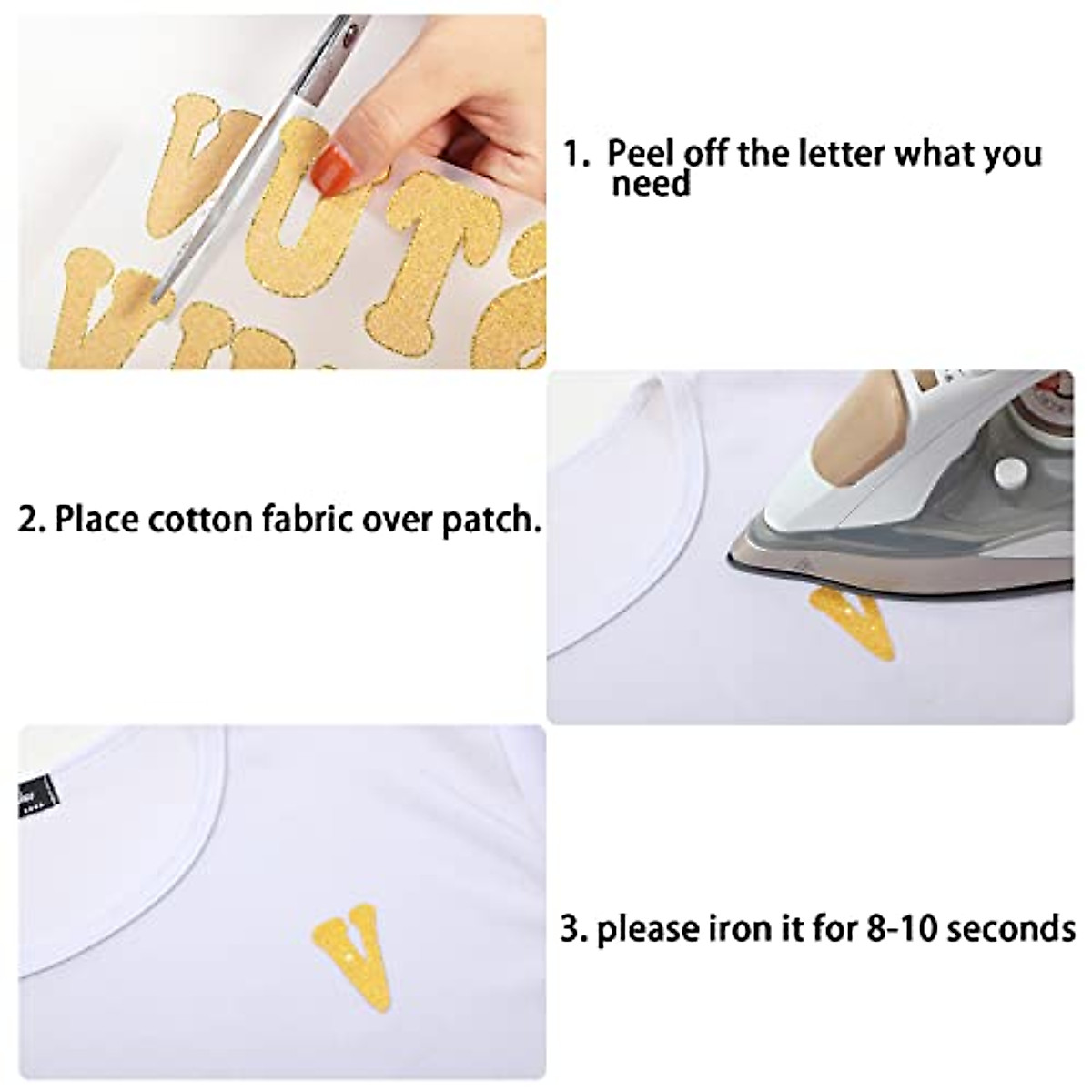 279 Pieces Graduation Iron on Letters 2 Inch A-Z Flock Letters Transfer Letters Christmas Stocking Letter Stickers Iron on Flocking Letters Alphabet for Graduation Cap Toppers (Glitter Gold)