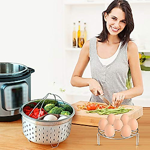 Haswe Steamer Basket for instant Pot Pressure Cooker, Accessories Set Compatible with 5/6/8 Qt InstaPot -18/8 Stainless Steel Strainer Insert with Silicone Handle,Divider,Egg Steamer Rack, 6 Quart