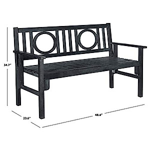 Safavieh PAT6714K Outdoor Collection Piedmont Grey Folding Bench, Dark Slate Gray