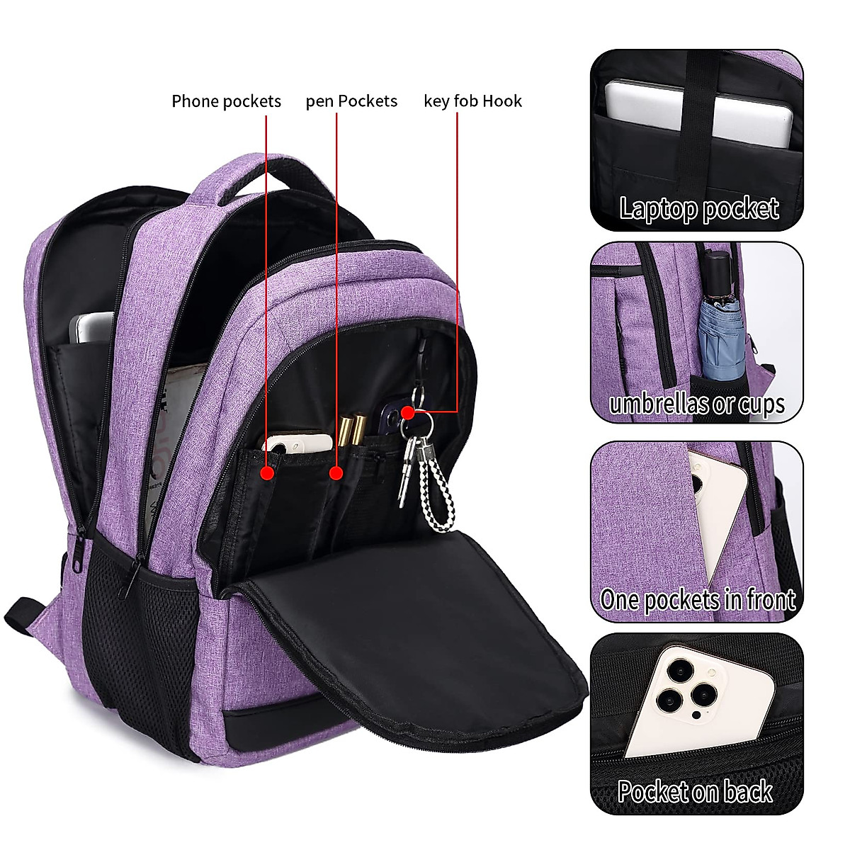 QINOL Travel Laptop Backpack Business Anti Theft Laptop Backpack with USB Charging Port, Large Computer Bag for Men Women(Purple,15.6inch)