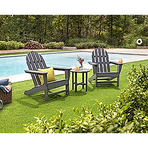 POLYWOOD PWS417-1-GY Classic 3-Piece Chair Side Table Adirondack Seating Set, Slate Grey