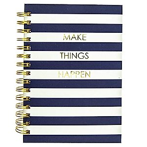 Graphique Hardbound Spiral Journal | Make Things Happen Navy Stripe Design | Premium Paper | Notebook | Diary | Lists | Record Month and Date | Great Gift | 160 Ruled Pages | 6.25” x 8.25”