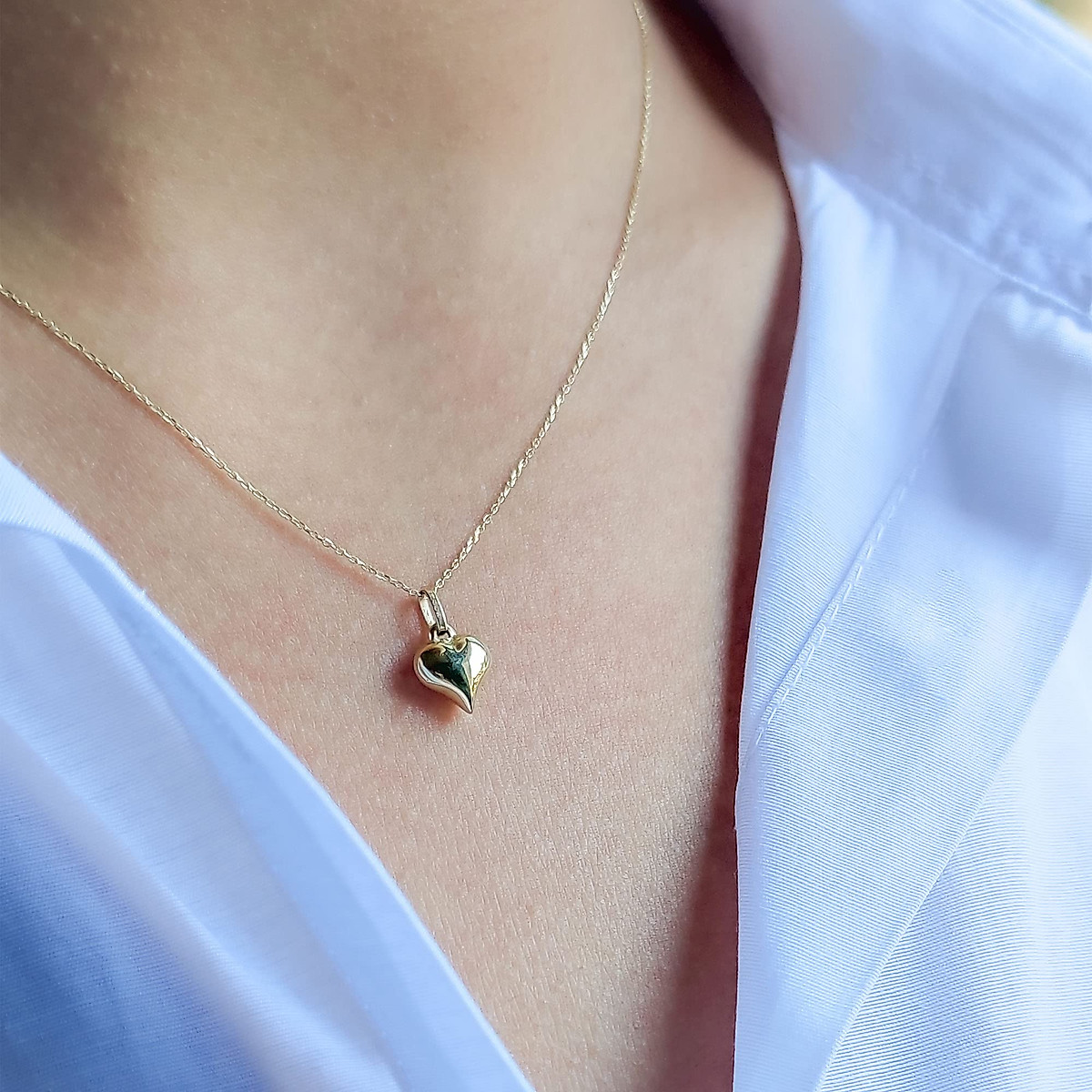 SOPHOS JEWELRY 10K Solid Yellow Gold Heart Pendant Necklace with 18" Real Gold Chain, Dainty Jewellery for Women