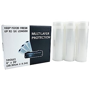 3 Vacuum Seal Rolls, 8 IN x 20 FT, Heavy Duty, Seal A Meal, Puncture Resistant Cut To Size Bags, Compatible with double Seal Machines