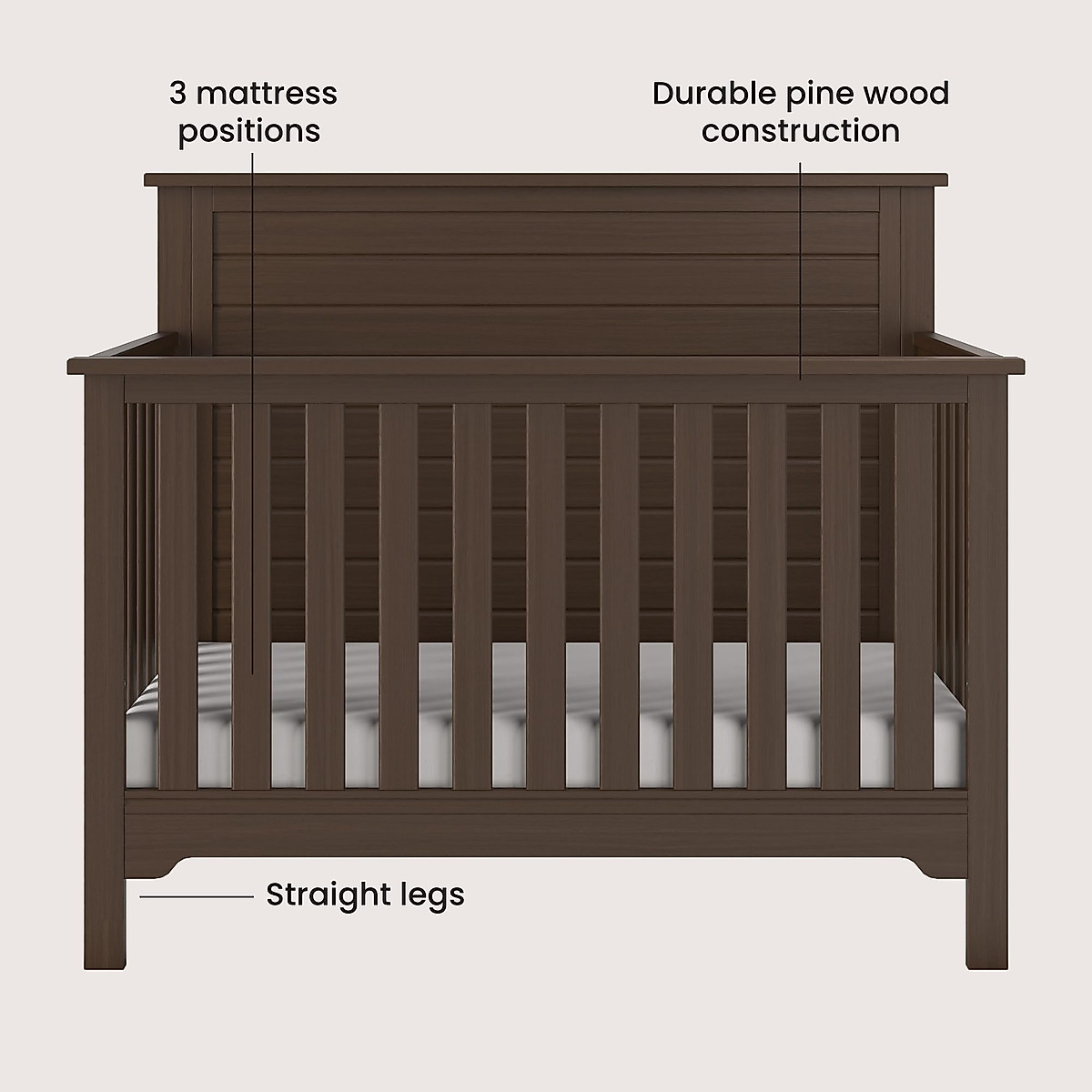 Child Craft Farmhouse Crib, 3-Drawer Dresser with Changing Table Topper Nursery Set, 3-Piece, Includes 4-in-1 Convertible Crib, Dresser with Topper, Grows with Your Baby (Brushed Truffle)