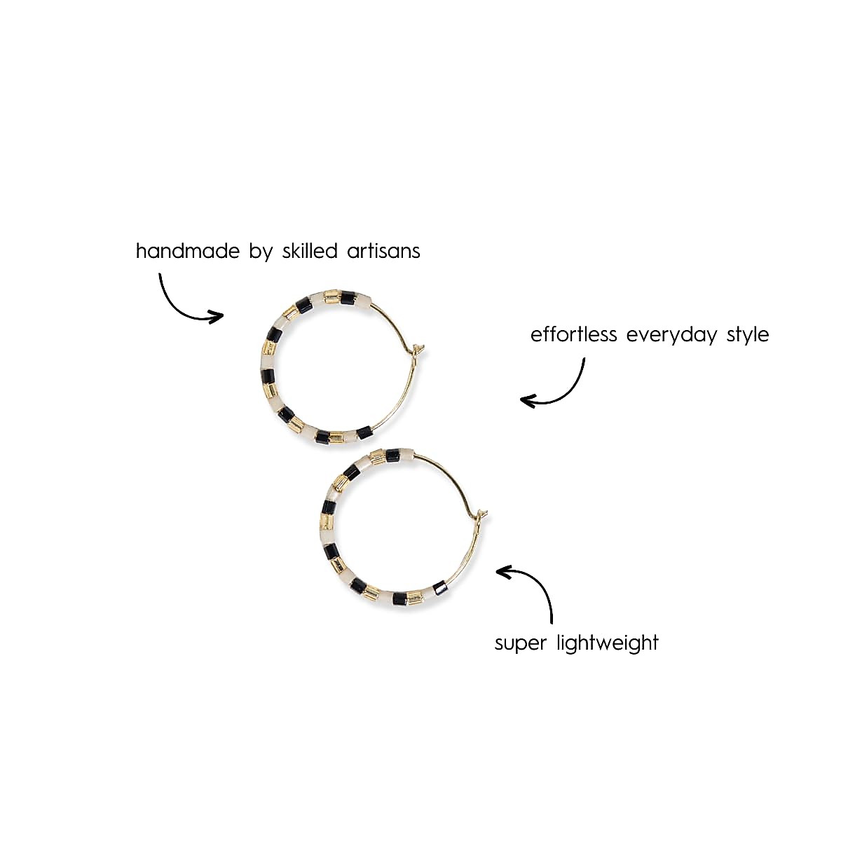 INK+ALLOY Beaded Mini Boho Hoop Earrings for Women, Victoria Mixed Seed Bead Small Hoops, Handmade Jewelry for the Modern Bohemian, 3/4-Inch (Black)