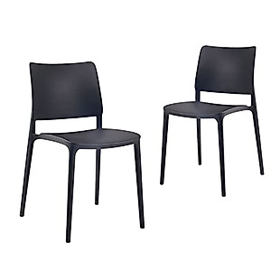 Omax Decor Cleo Indoor or Outdoor Modern Stackable Patio Dining Side Chair-(Set of 2), Anthracite
