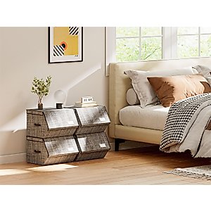DOVAMY Stackable Storage Bins, Storage Drawers, 3 Drawer Storage Organizer, Storage Bin with Lid, Toy Box, Sock Storage, Fabric Shoes Storage Box, 15”L x 13.8”W x 9.8”H, Light Gray BTM0302