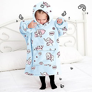 KFUBUO Wearable Blanket Hoodie for Kids Toddlers Sherpa Blanket Sweatshirt With Pocket Cute Hoodies 2-6 Year Old Girl Boy Birthday Gifts Elephant