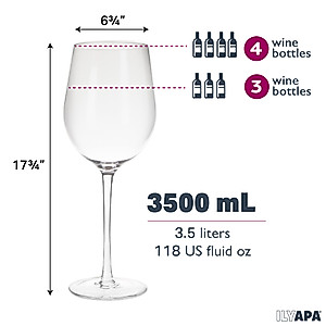 Ilyapa Extra Large 3500ml Wine Glass - Kitchen Bar Display Holder Giant Drink Glass White Elephant Gag Gift