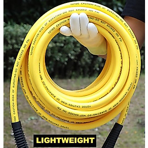 YOTOO Hybrid Lead-In Air Hose 1/4-Inch by 6-Feet 300 PSI Heavy Duty, Lightweight, Kink Resistant, All-Weather Flexibility with 1/4-Inch Industrial Air Fittings and Bend Restrictors, Yellow