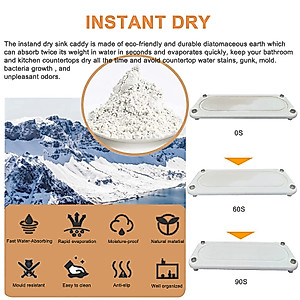 Sink Caddy, Tingtio Instant Dry Kitchen Sink Organizer Sponge Holder Bathroom Countertop tray Diatomaceous Pedestal Stand Riser with Stainless Steel Feet and Rubber Bottom White