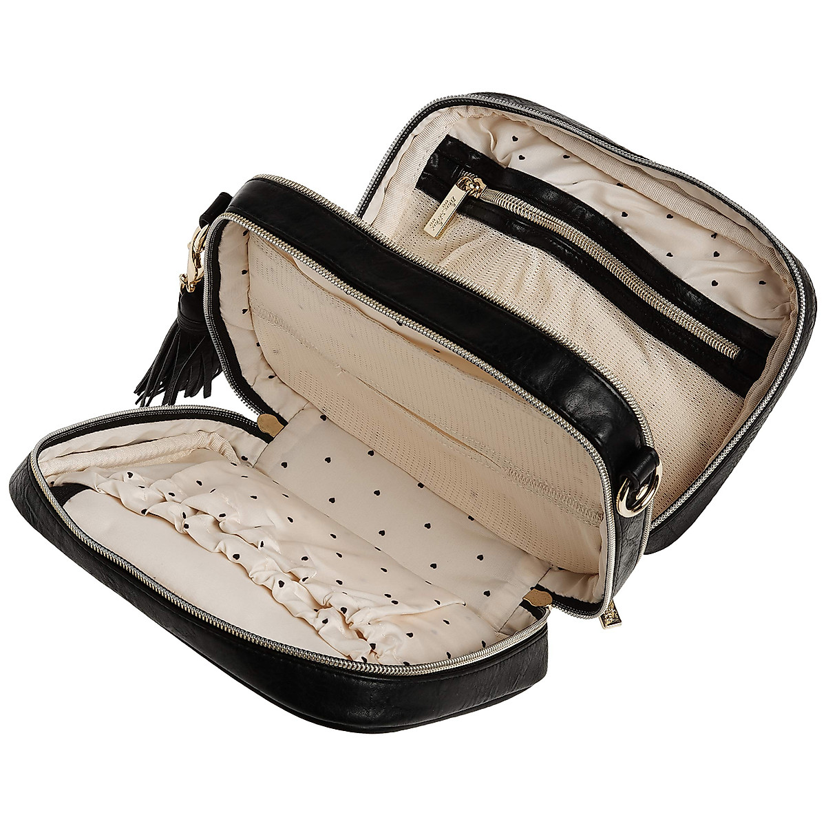 Chelsea + Cole for Itzy Ritzy Crossbody Diaper Bag - Includes 6 Pockets, Changing Pad & Tassel; Black with Sweetheart Print