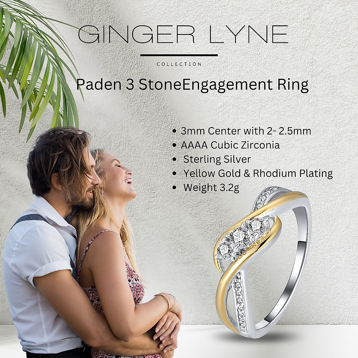 3 Stone Engagement Rings for Women by Ginger Lyne | Cubic Zirconia Faux Diamond Promise Ring for Her | 925 Sterling Silver Wedding Rings for Women |Bridal Jewlery