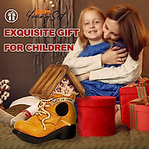 Hanging Yellow Shoe Bird House for Outside, Unique Birdhouses Outdoor for Home Garden Decor, Resin Handicrafts, Easy to Install and Clean, Great Birdhouse Gift, SAME YOUNG SET