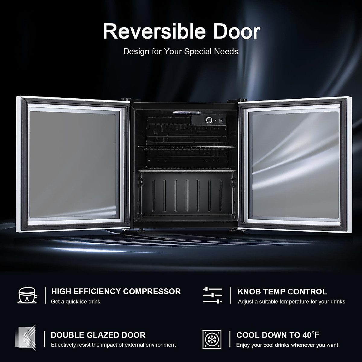 Antarctic Star 60 Can Mini Fridge Cooler - Beverage Refrigerator Glass Door for Beer Soda Wine – Small Drink Dispenser Clear Front Removable for Home, Office Bar (1.6cu.ft)