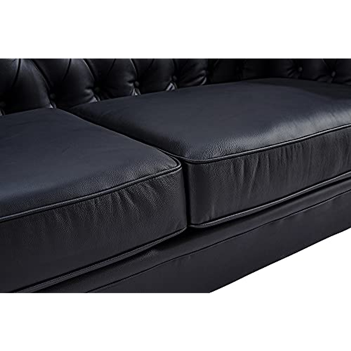 TOOMOO Mid-Century Chesterfield Leather Sofa - Upholstered Sofa Couch with Wood Legs, Button-Tufted for Living Room Bedroom Office (Black)