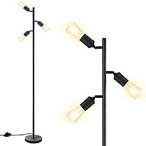 Bricosmocon Industrial Floor Lamp, Standing Lamp, Tree Floor Lamp with 3 Adjustable Rotating Lights, E26 Edison Bulb Floor Lamp for Living Room, Bedroom, Home, Office(Bulb not Included) (Black)