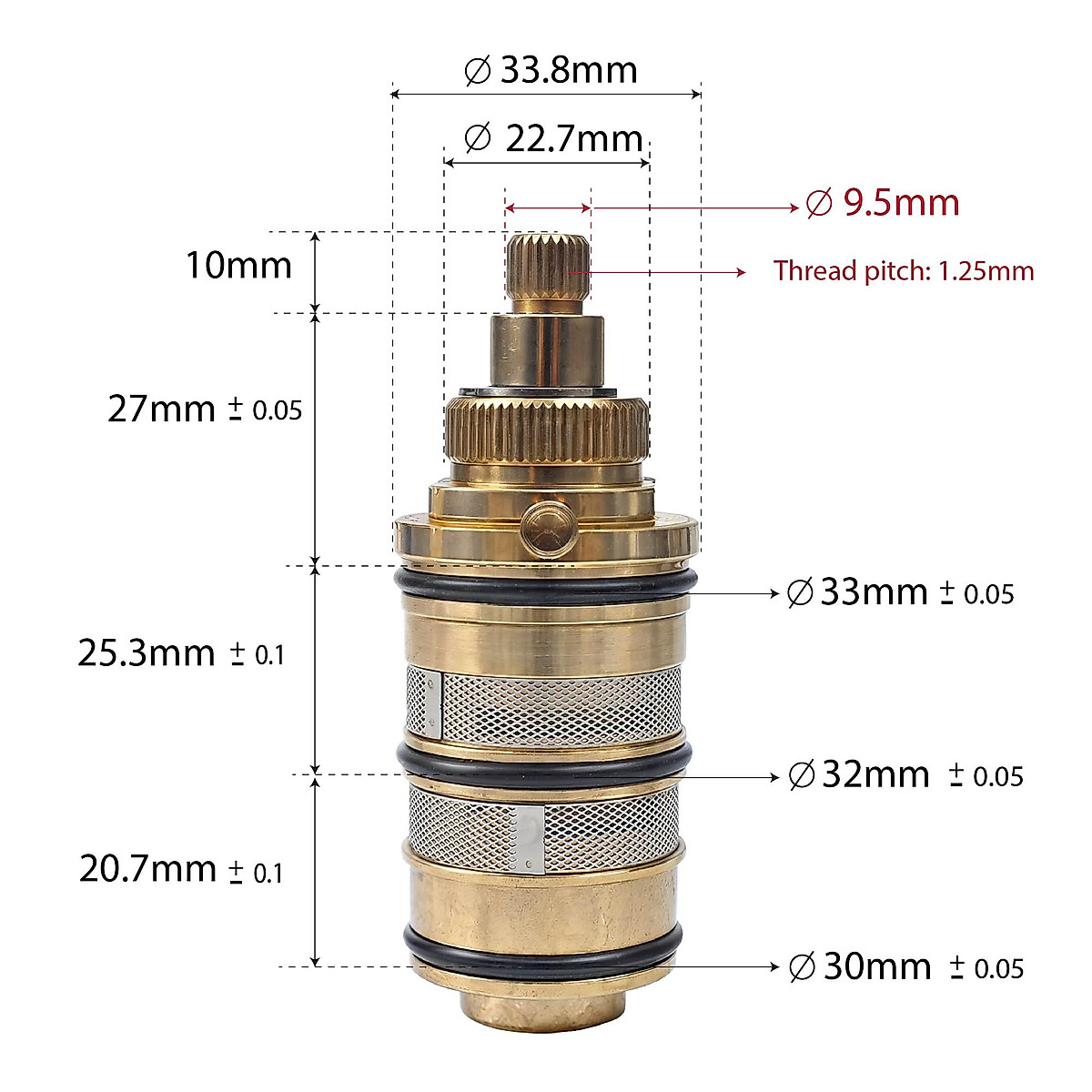 Shower Mixer Cartridge, Thermostatic Mixing Valve Spool Faucet Replacement Parts for Water Temperature Valve Mixer, Copper Brass Thermostat Adjust Bath Tap Repair Kit Assembly