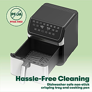 bella 8 Qt Digital Air Fryer with TurboCrisp Technology, Large Family Size Nonstick Cooking Basket and Crisping Tray, Multiple Preset Functions, Auto Shutoff, Stainless Steel, 1750 Watt
