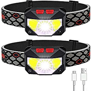 Soft digits Headlamp Rechargeable, 2-Pack LED Headlight 1100 Lumens USB Head Lamp Flashlight, 8 Modes Head Light, Waterproof Headlamps with Motion Sensor for Outdoors Camping Fishing (2 Pack)