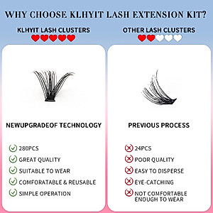 DIY Eyelash Extension Kit with 280 Pcs 30D+40D Lash Clusters, Bond and Seal and Lash Tweezers 9-16mm Mix Individual Lashes Kit for Eyelash Extensions Beginners Self Application DIY at Home, by KLHYIT